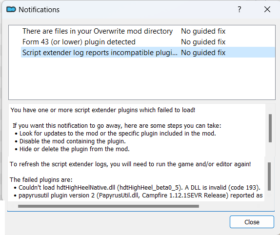 MO2 Script Extender Log reports Incompatible plugins - Utility mods for SE - Technical Support ...