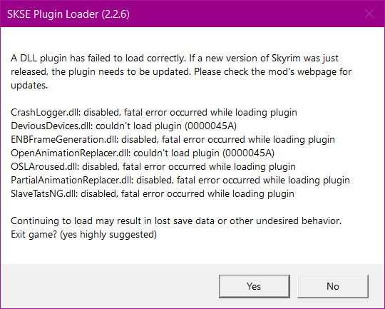 [SE] SKSE suddenly won't load some plugins - Technical Support - Skyrim: Special Edition - LoversLab