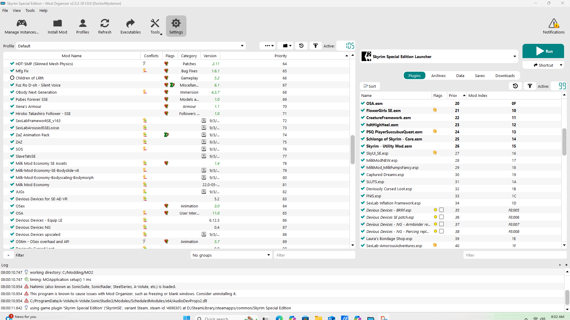 Error Message starting Skyrim Special Edition in MO2 - Technical Support - SexLab Framework ...